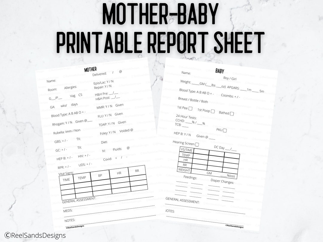 Mother Baby Printable Nurse Report Sheet Postpartum Nurse - Etsy