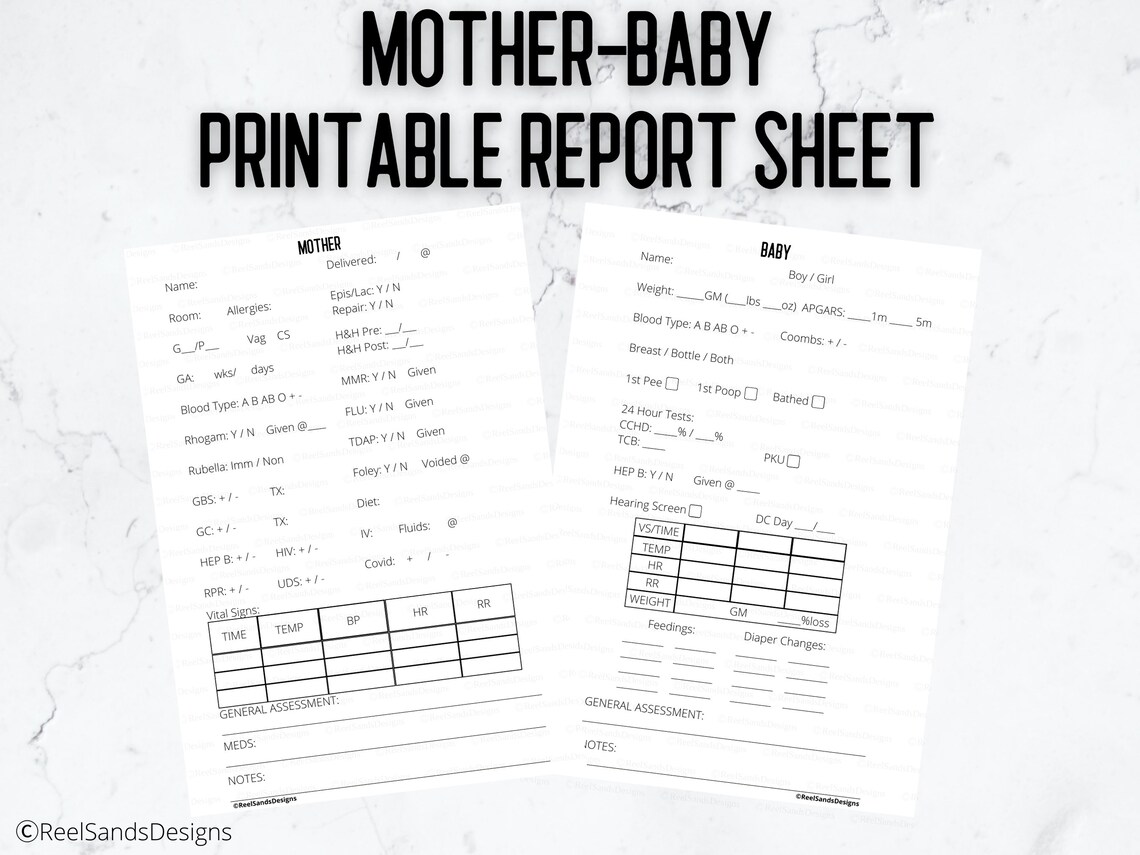 Mother Baby Printable Nurse Report Sheet Postpartum Nurse - Etsy