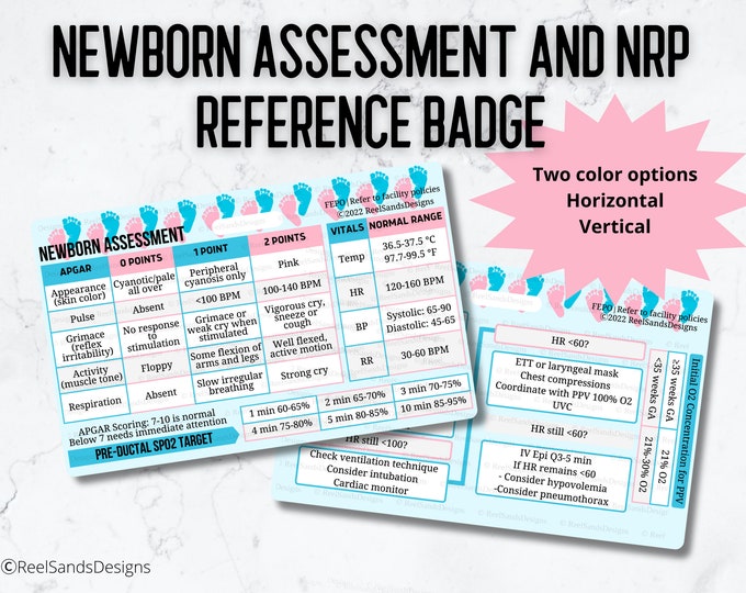 Newborn Assessment NRP Quick Reference Badge Buddy Card Nursing Id ...