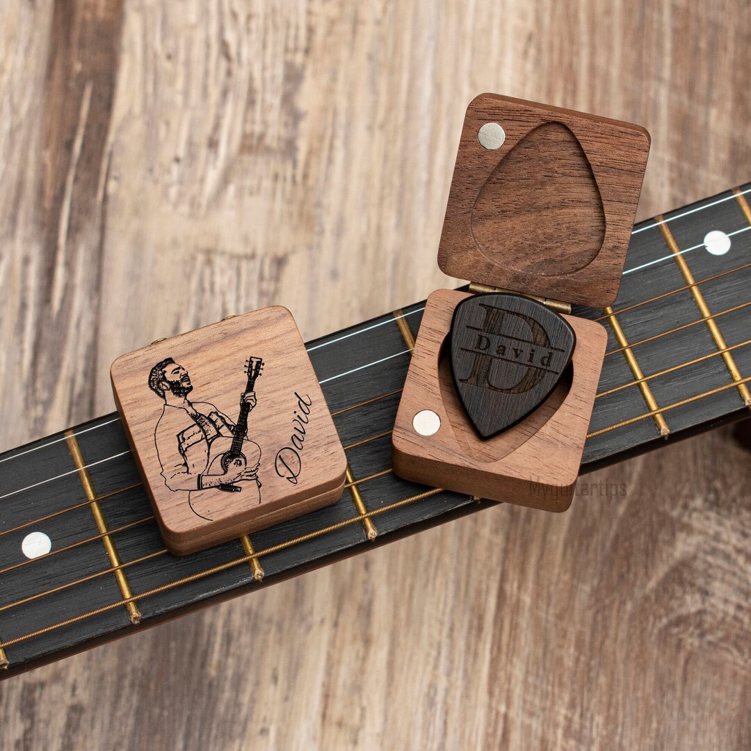 Personalized Wooden Guitar Picks Box, Custom Guitar Pick Case Storage ...