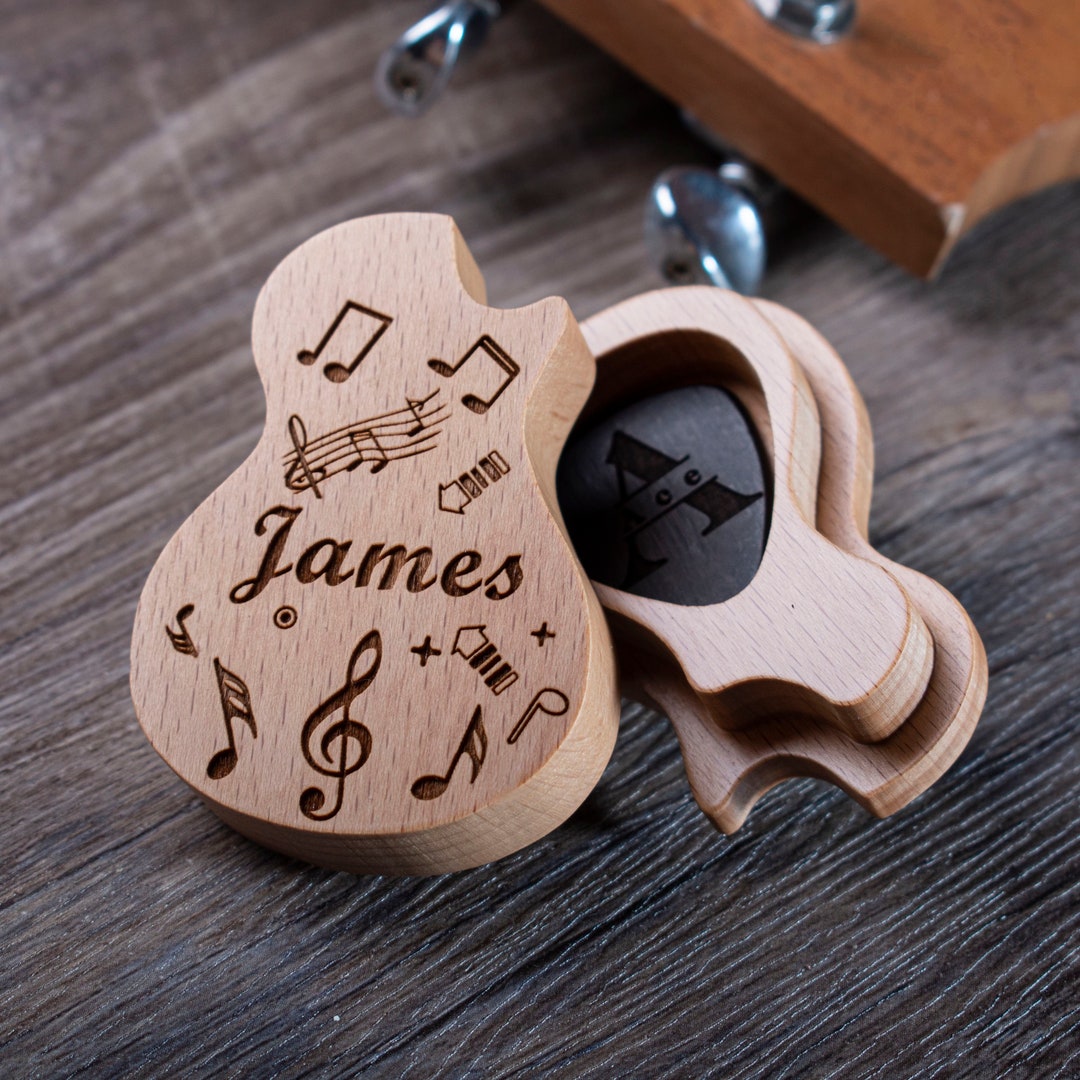 Personalized Unique Guitar Pick Case With Music Note , Custom Engraved ...