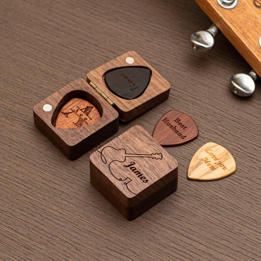 Personalized Walnut WOOD Guitar Picks With Case, Custom Guitar Pick ...