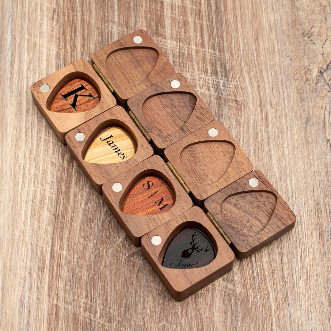 Custom Wooden Guitar Picks Box, Personalized Guitar Pick Case Storage ...
