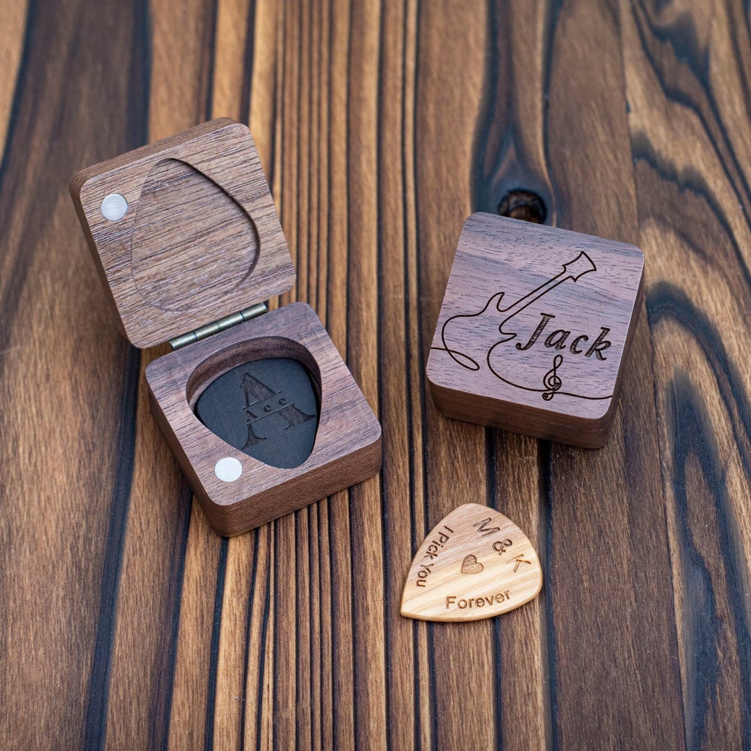 Personalized Wood Guitar Picks Case, Custom Engraved Guitar Pick Holder ...