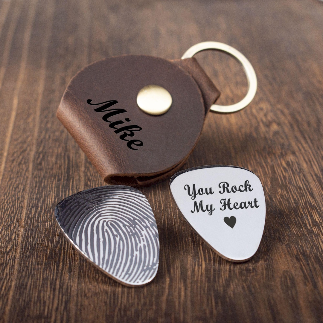 Personalized Stainless Steel Guitar Pick With Leather Case, Engraved ...