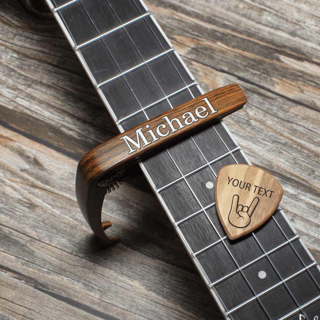 Personalized Custom Wood Grain Metal Guitar Capo, Engraved Guitar Capos ...