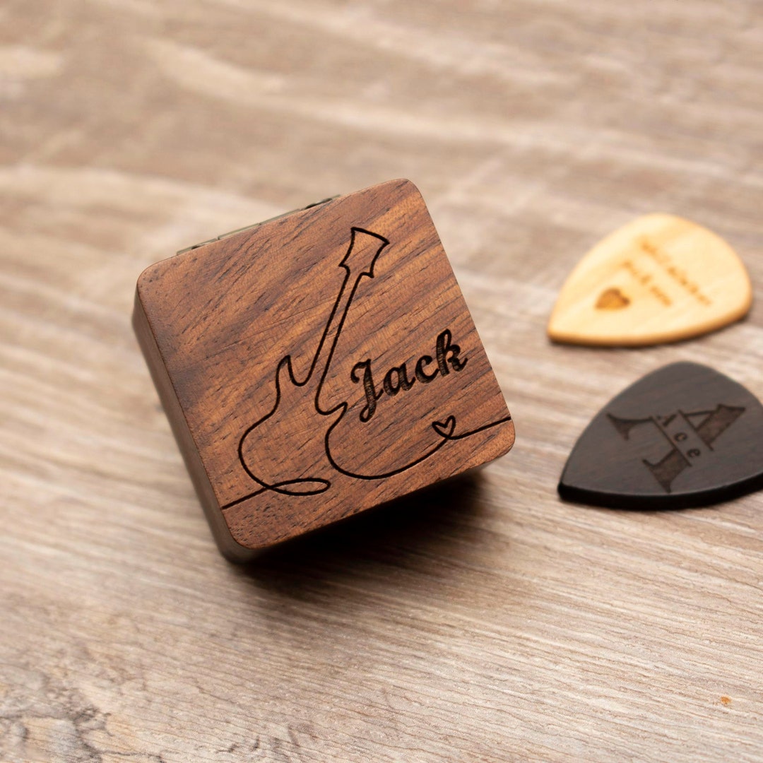 Personalized Unique Guitar Pick Case, Custom Engraved Wooden Picks Box ...