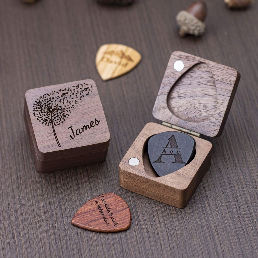 Personalized Wooden Guitar Picks Box, Custom Guitar Pick Case, Guitar ...