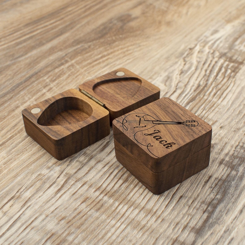 Personalized Wooden Mandolin Pick Box, Custom Engraved Guitar Picks ...