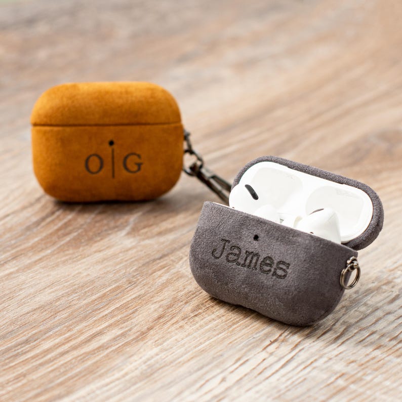 Personalized Suede Airpods Case, Custom Engraved Holder for AirPod Pro ...