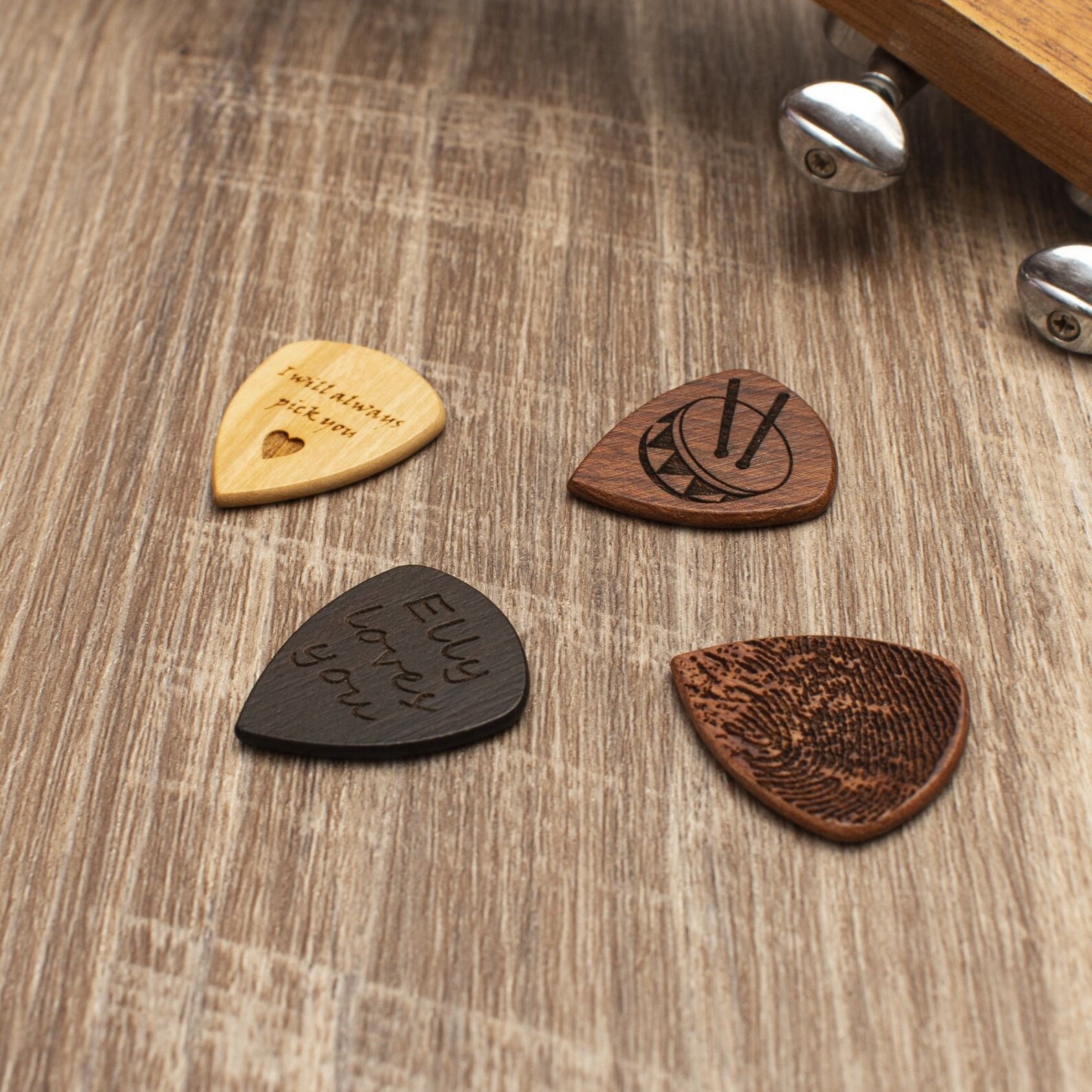 Personalized Unique Guitar Pick Case, Custom Engraved Wooden Picks Box ...