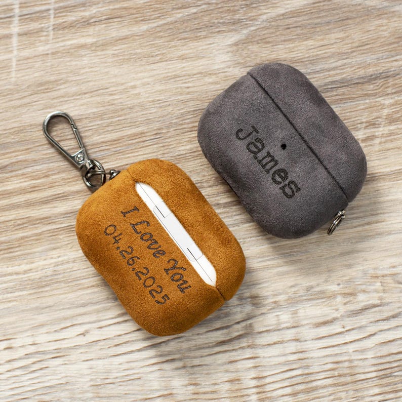 Personalized Suede Airpods Case, Custom Engraved Holder for AirPod Pro ...
