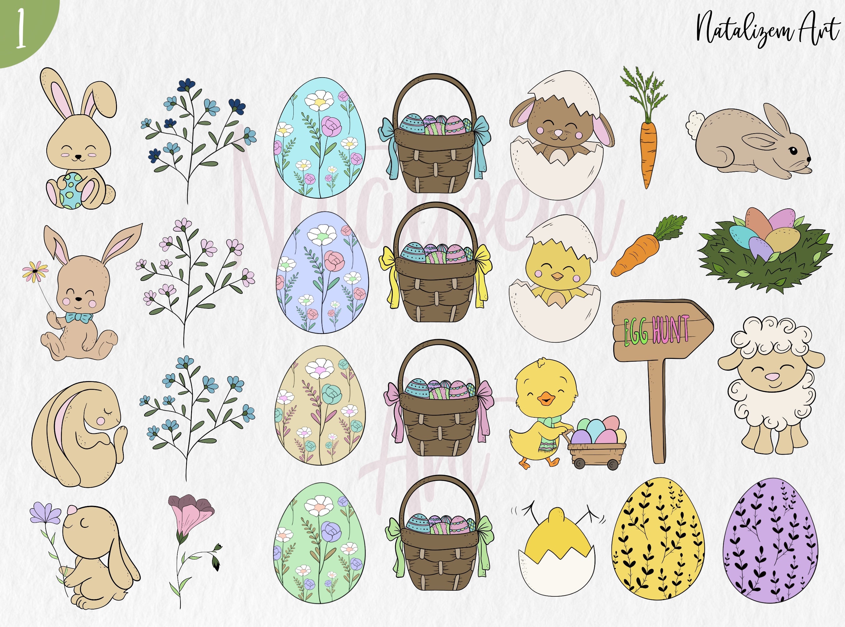 100 Easter Clipart Spring Clipart Bunny Clipart Easter PNG Commercial ...