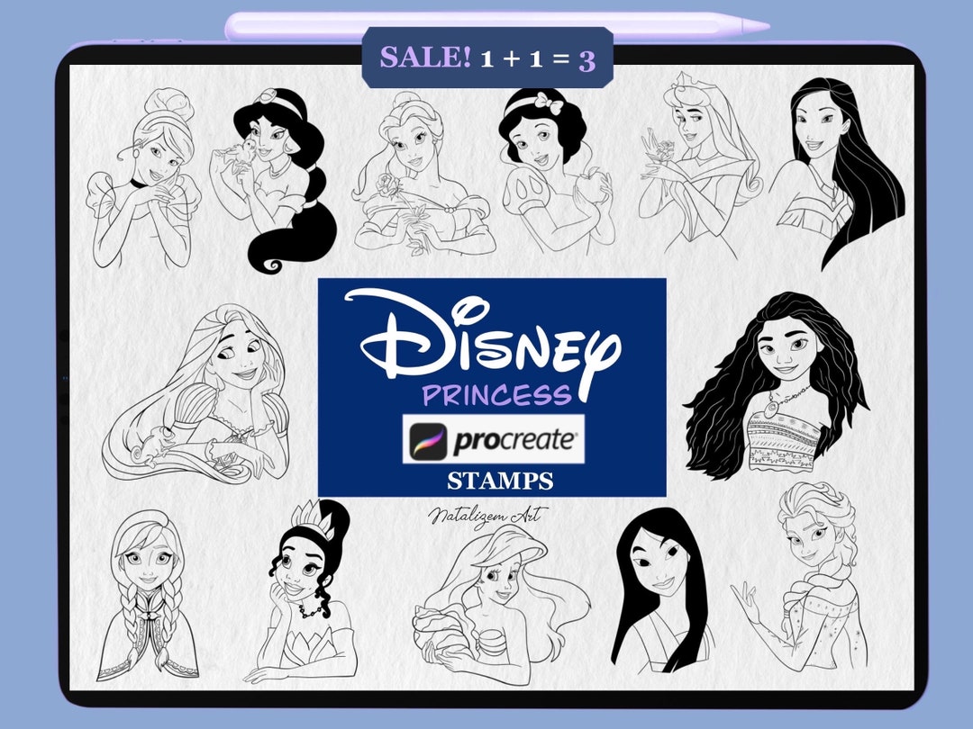 Princess Procreate Stamps | Fantasy Procreate Stamps | Outline Princess ...