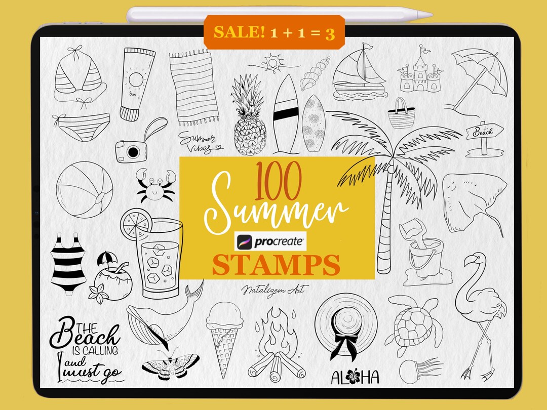 100 Summer Procreate Stamps | Summer Brushes | Beach Procreate Stamps ...