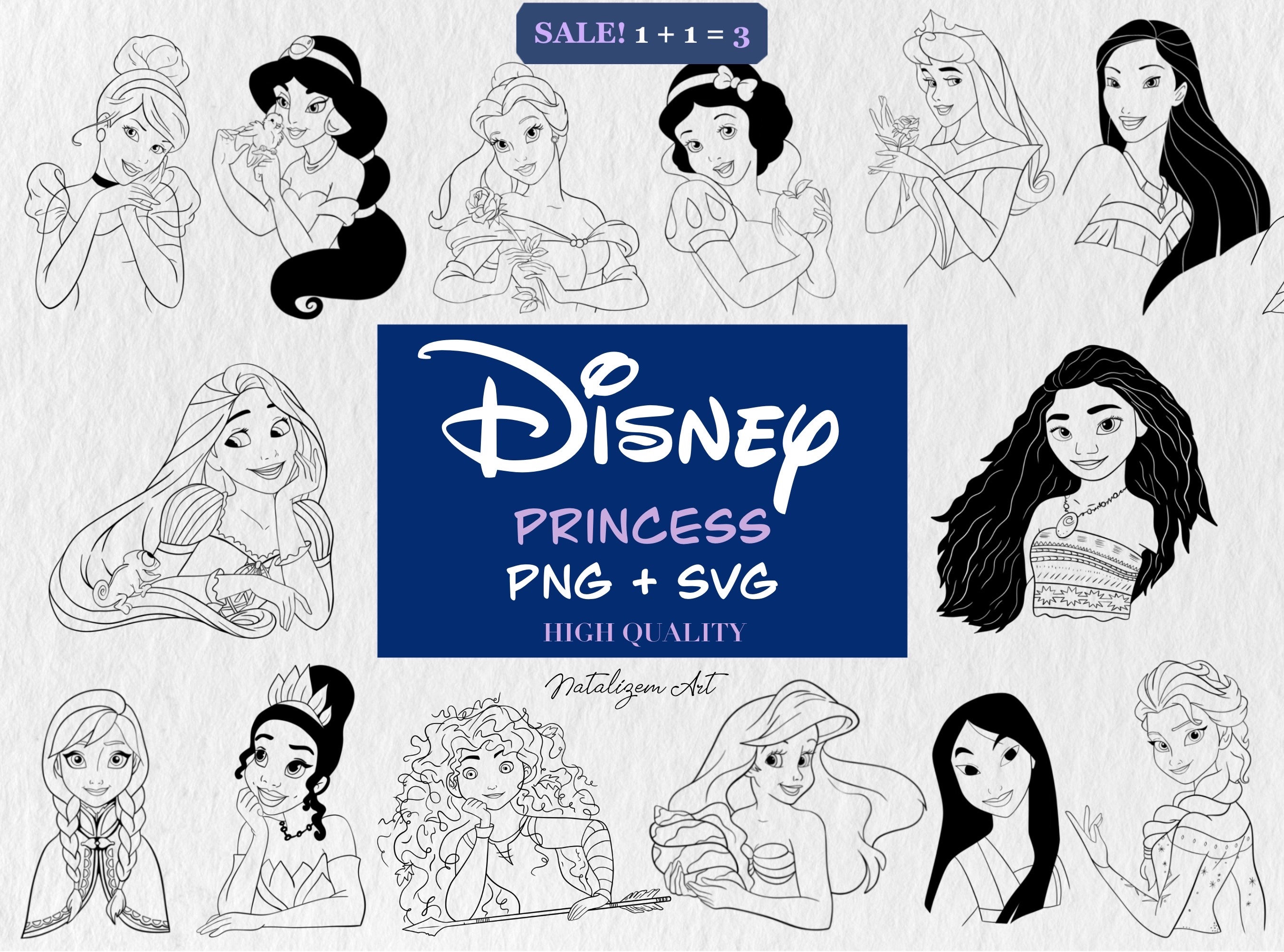 Princess Outline SVG PNG Bundle Princes for Cricut Ariel SVG Belle ...