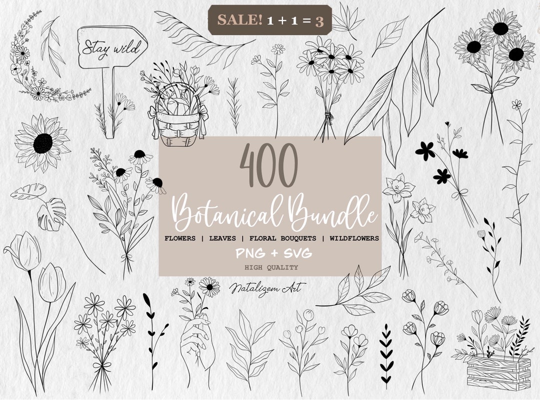 400 Botanical Svg Bundle Floral Svg Flower Svg Botanical Clipart Flower ...