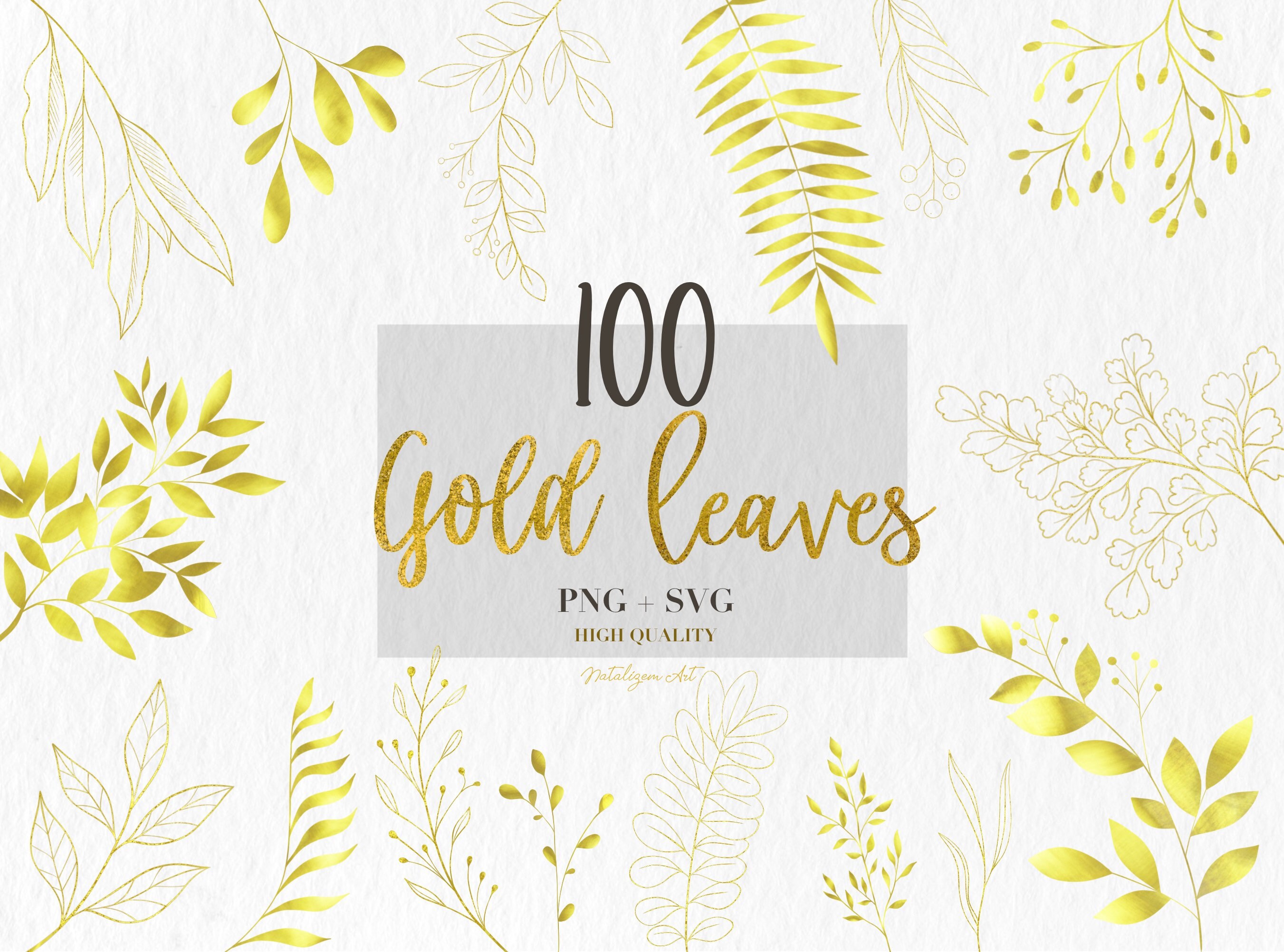 100 GOLD LEAVES Gold Clip Art Glitter Leaves Golden - Etsy