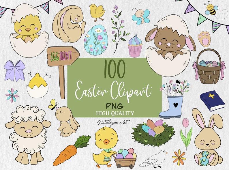 100 Easter Clipart Spring Clipart Bunny Clipart Easter PNG Commercial ...