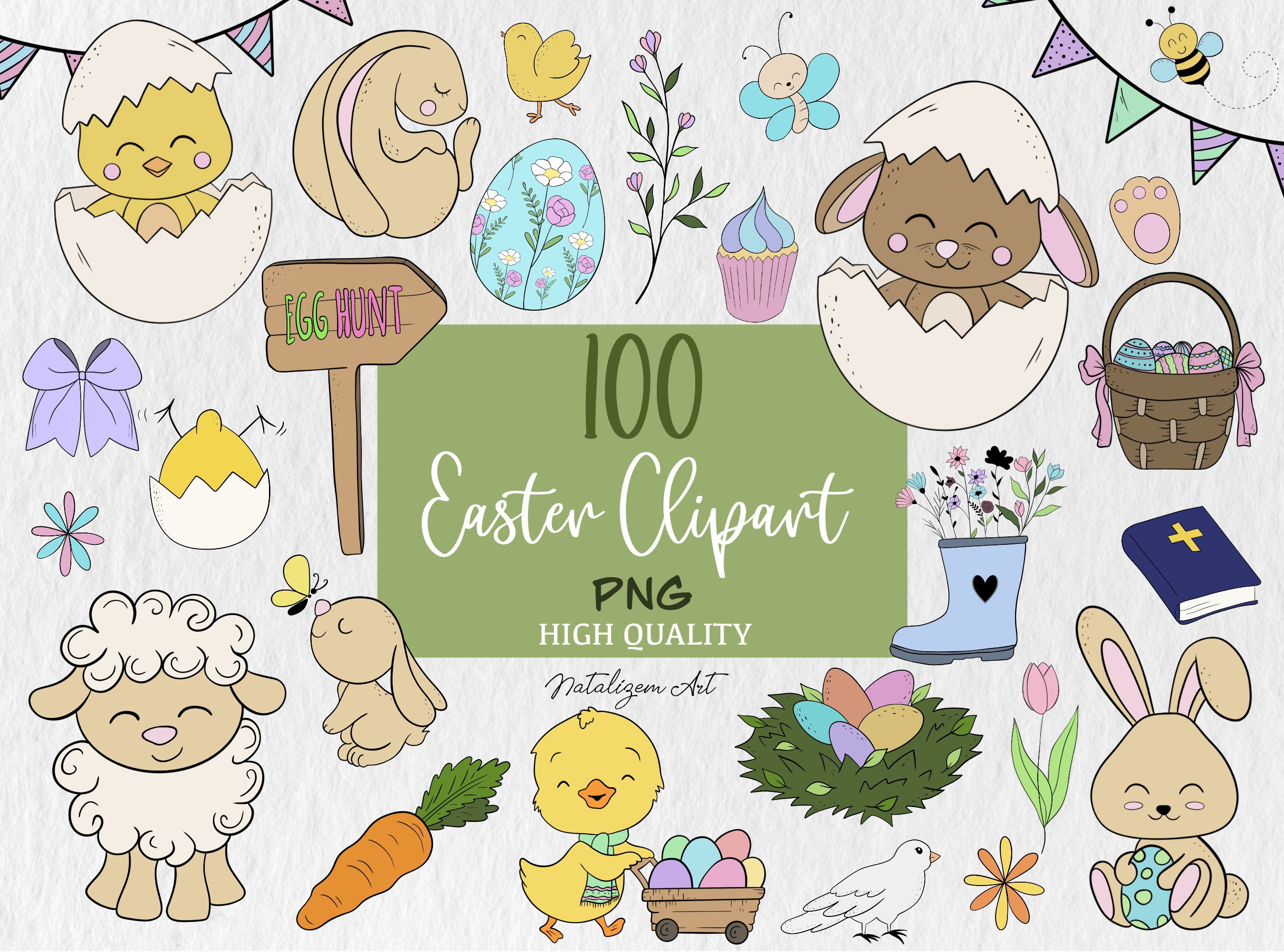 100 Easter Clipart Spring Clipart Bunny Clipart Easter PNG Commercial ...