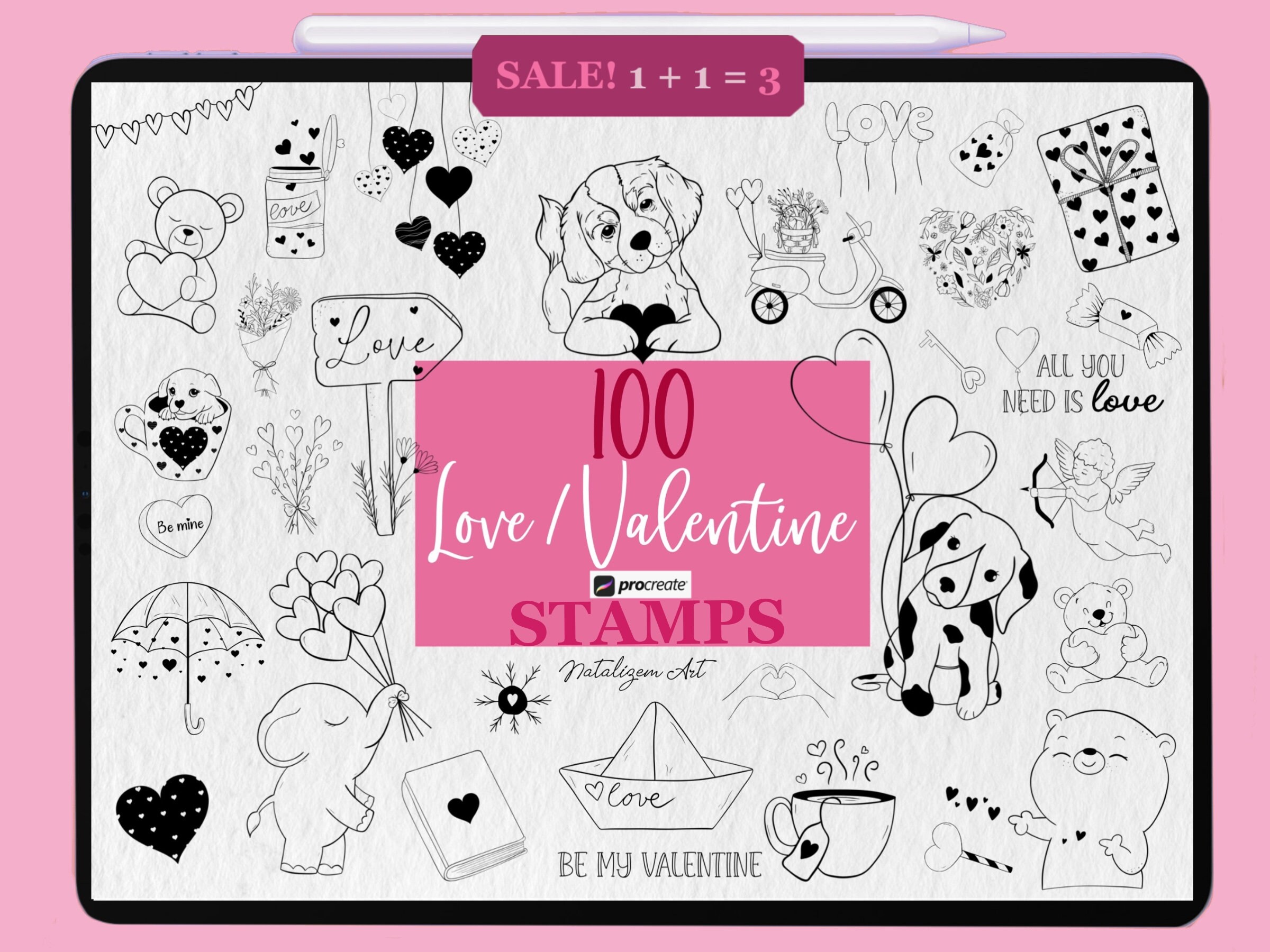 100 Love Valentine Procreate Stamps Procreate Hearts Stamps Procreate ...