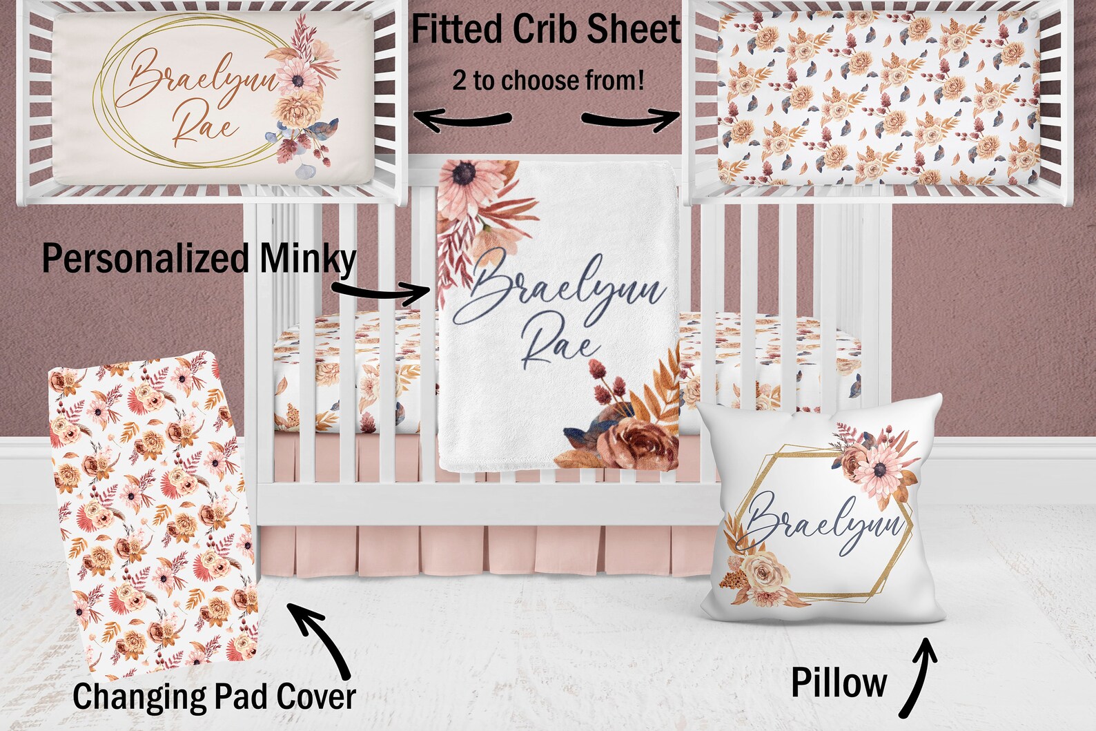 Baby Girl Boho Bedding Set Floral Boho Crib Bedding Set Baby - Etsy