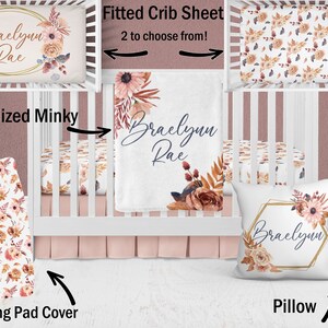 Baby Girl Boho Bedding Set, Floral Boho Crib Bedding Set, Baby Girl ...