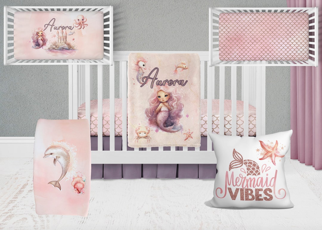 Personalized Mermaid Crib Bedding Set, Mermaid Nursery Decor Set ...