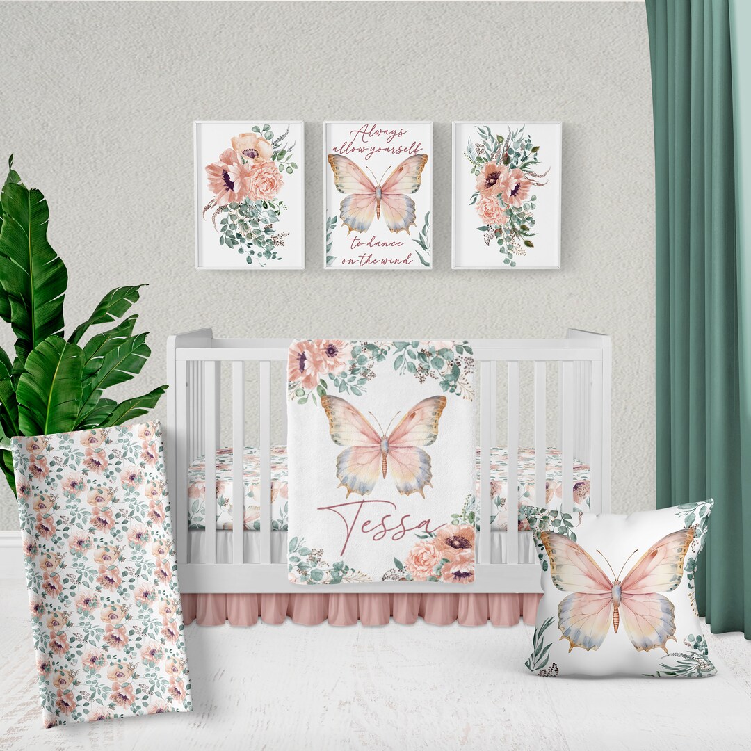 Butterfly Nursery Decor, Boho Baby Girl Crib Set, Butterfly Crib Set ...
