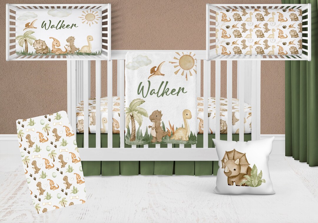Personalized Dinosaur Crib Set, Baby Boy Bedding Set, Dinosaur Nursery ...