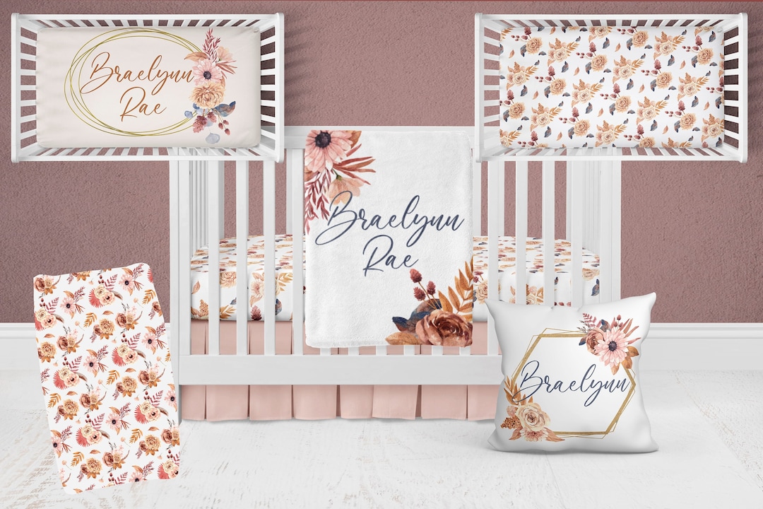 Baby Girl Boho Bedding Set, Floral Boho Crib Bedding Set, Baby Girl ...