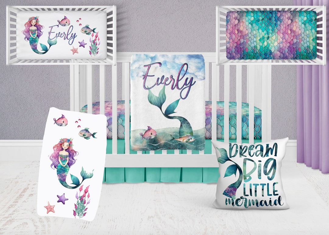 Girl Crib Bedding Set, Nursery Decor Set, Mermaid Nursery, Personalized ...