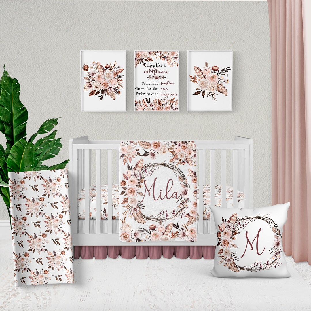 Boho Floral Crib Bedding Set, Boho Crib Set, Crib Sheets Girl, Boho ...