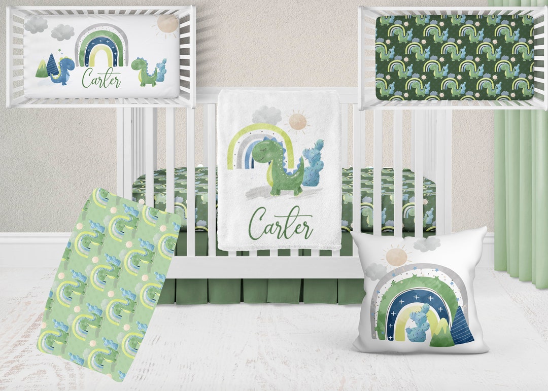 Dinosaur Bedding, Personalized Dinosaur Nursery, Dino Crib Set, Dino ...