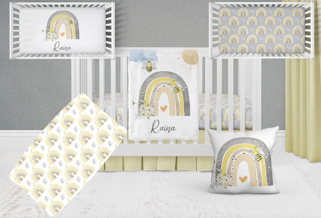 Rainbow Crib Bedding Set, Yellow Crib Bedding Set, Bumble Bee Nursery ...