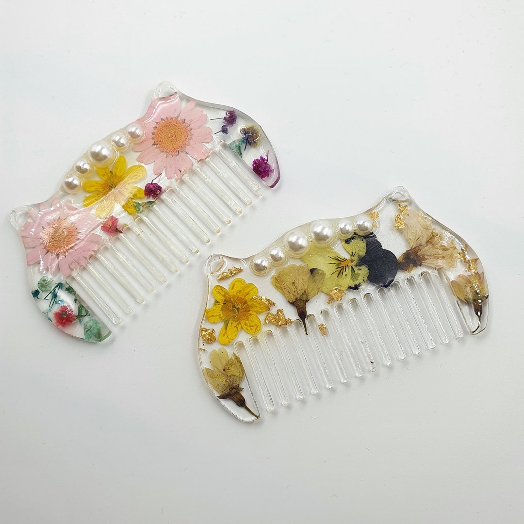 Floral Resin Comb, Dry Pressed Flowers Hair Comb, Comb With Resin ...