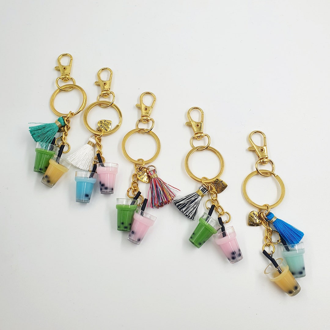 Boba Cups Keyrings, Bubble Tea Keychain With Tassel, Resin Boba Gold ...