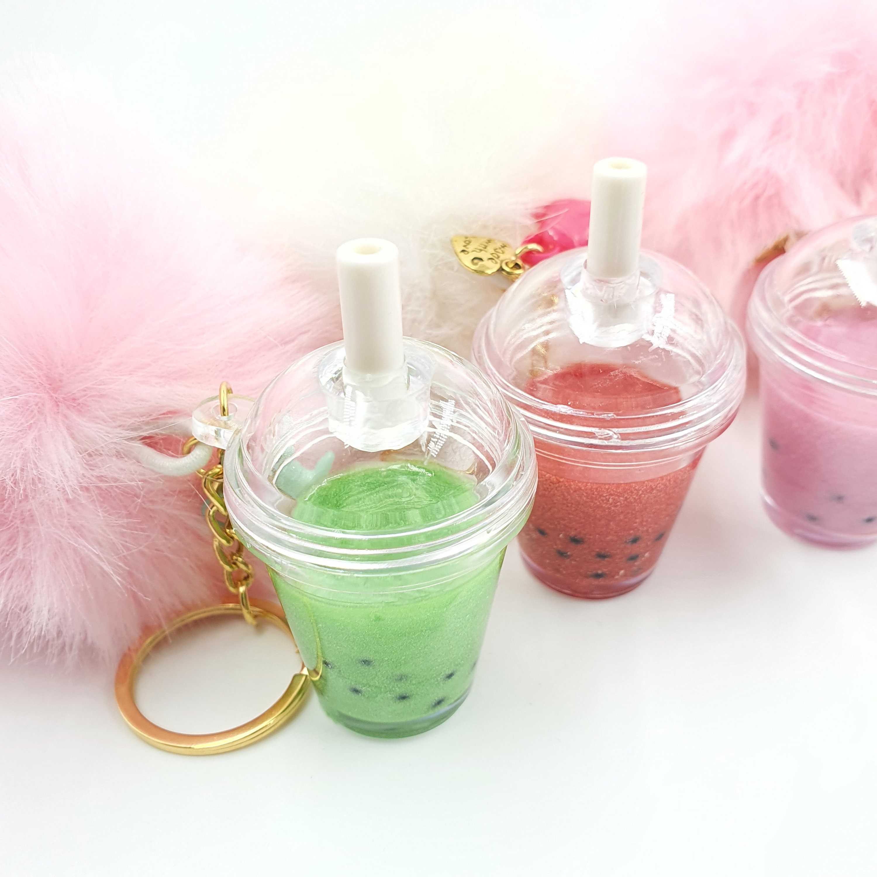 Boba Cup Keychain Bubble Tea Keyring with Pom Pom Boba Tea | Etsy