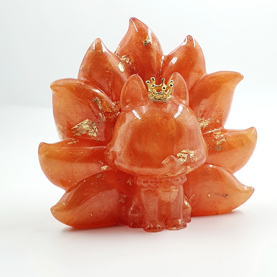 Crowned Red Resin Nine-tailed Fox Figurine: Desk Ornament - Etsy