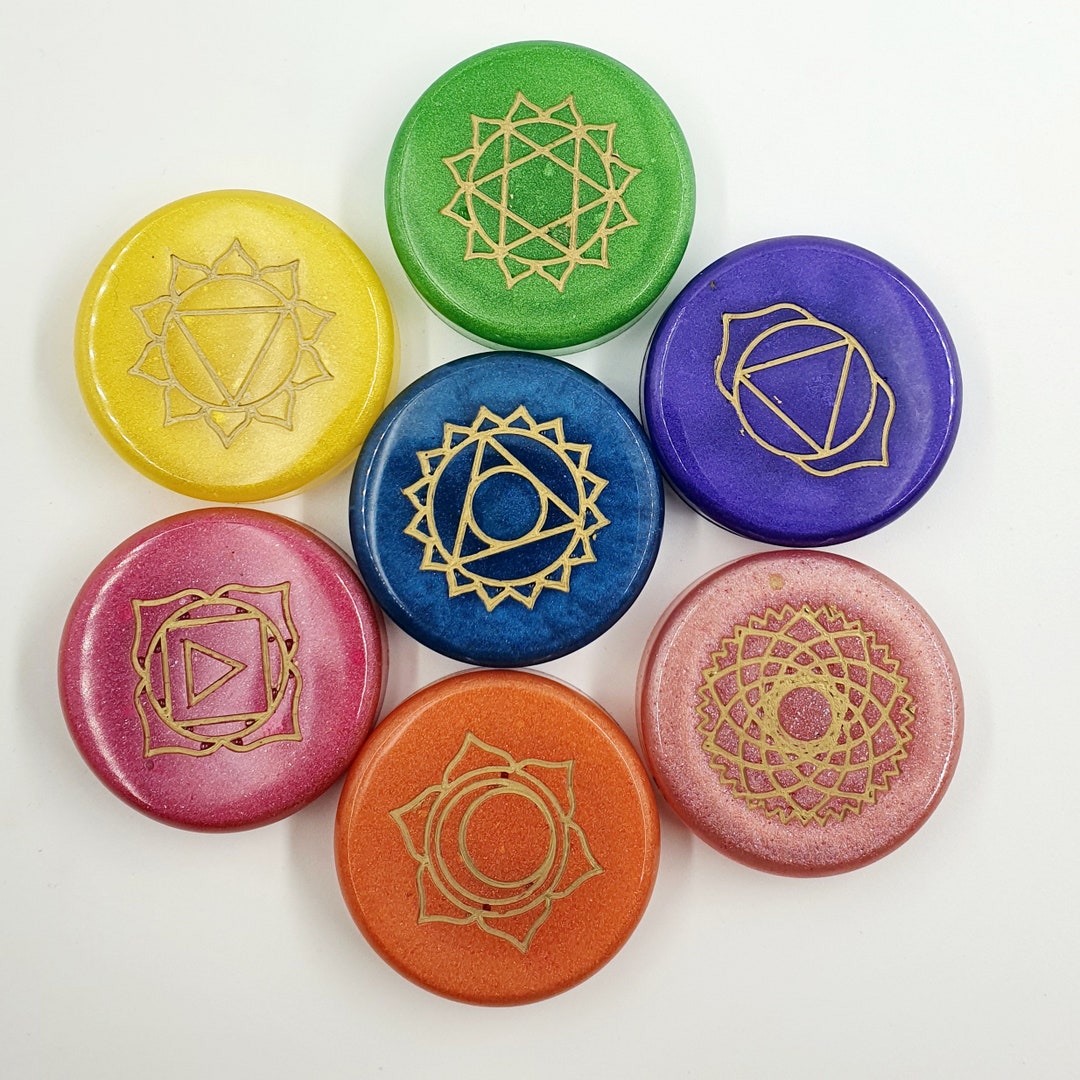 Set of 7 Chakra Resin Stones, Handmade Healing Crystal Set, Handmade ...