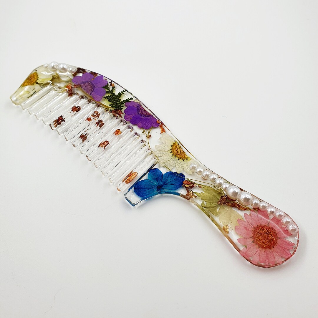 Pressed Flowers Hair Comb, Decorative Resin Hair Comb With Dried ...