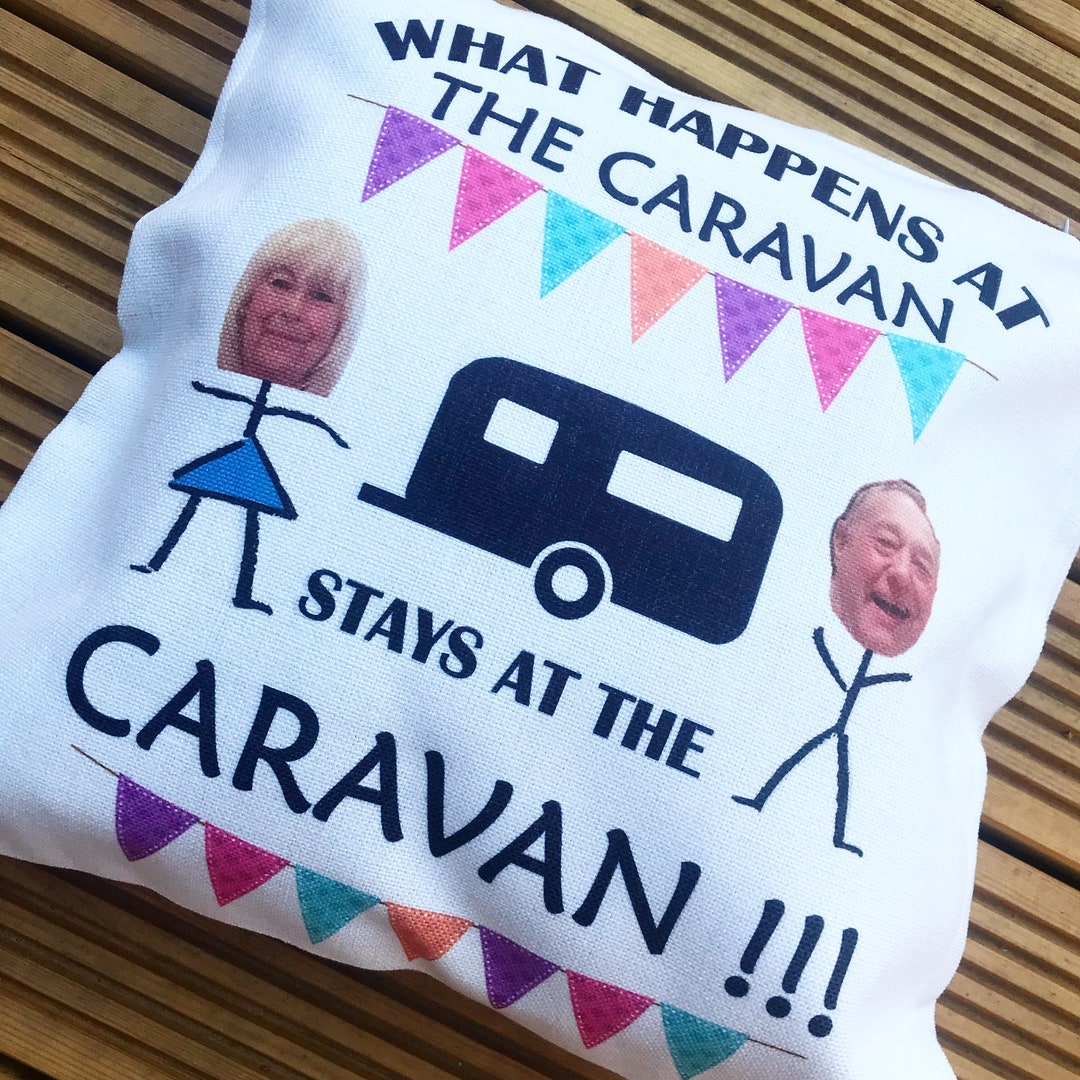 Personalised Caravan Stick Figure Country Canvas Cushion Create Your ...
