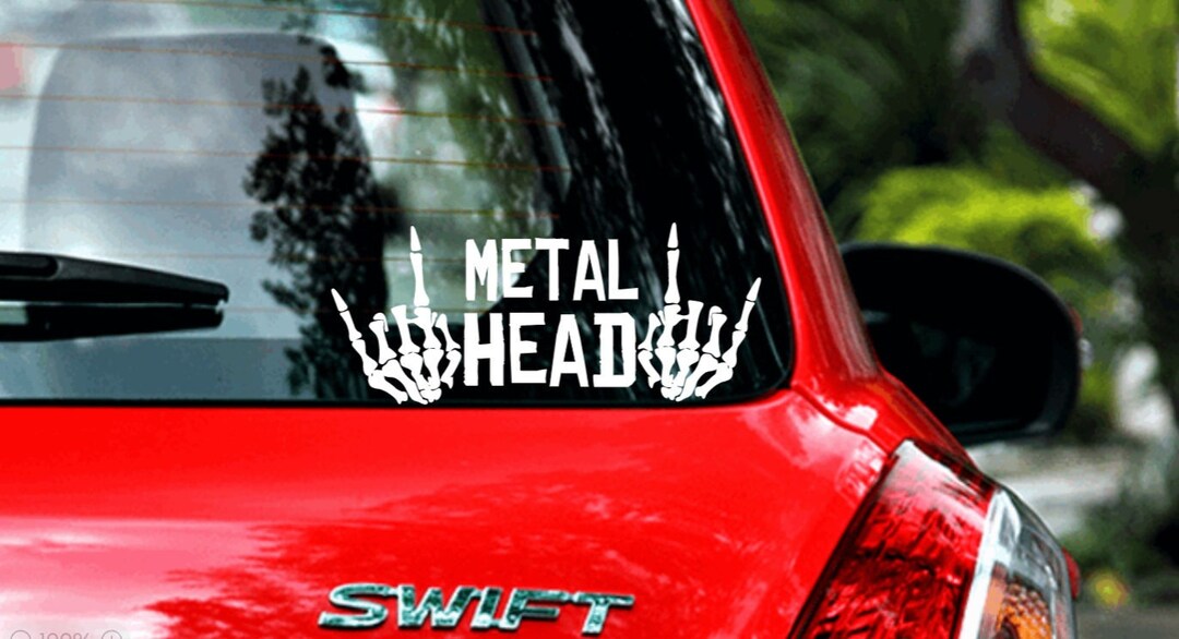 Metal Head Car Decal, Rock on Car Decal, Skeleton Rock on Decal, Heavy ...