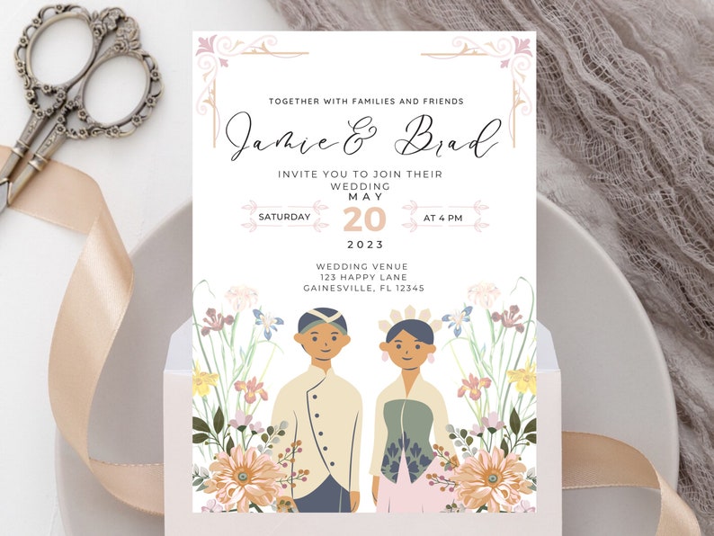 Indonesian Traditional Costume Wedding Invitation Editable - Etsy