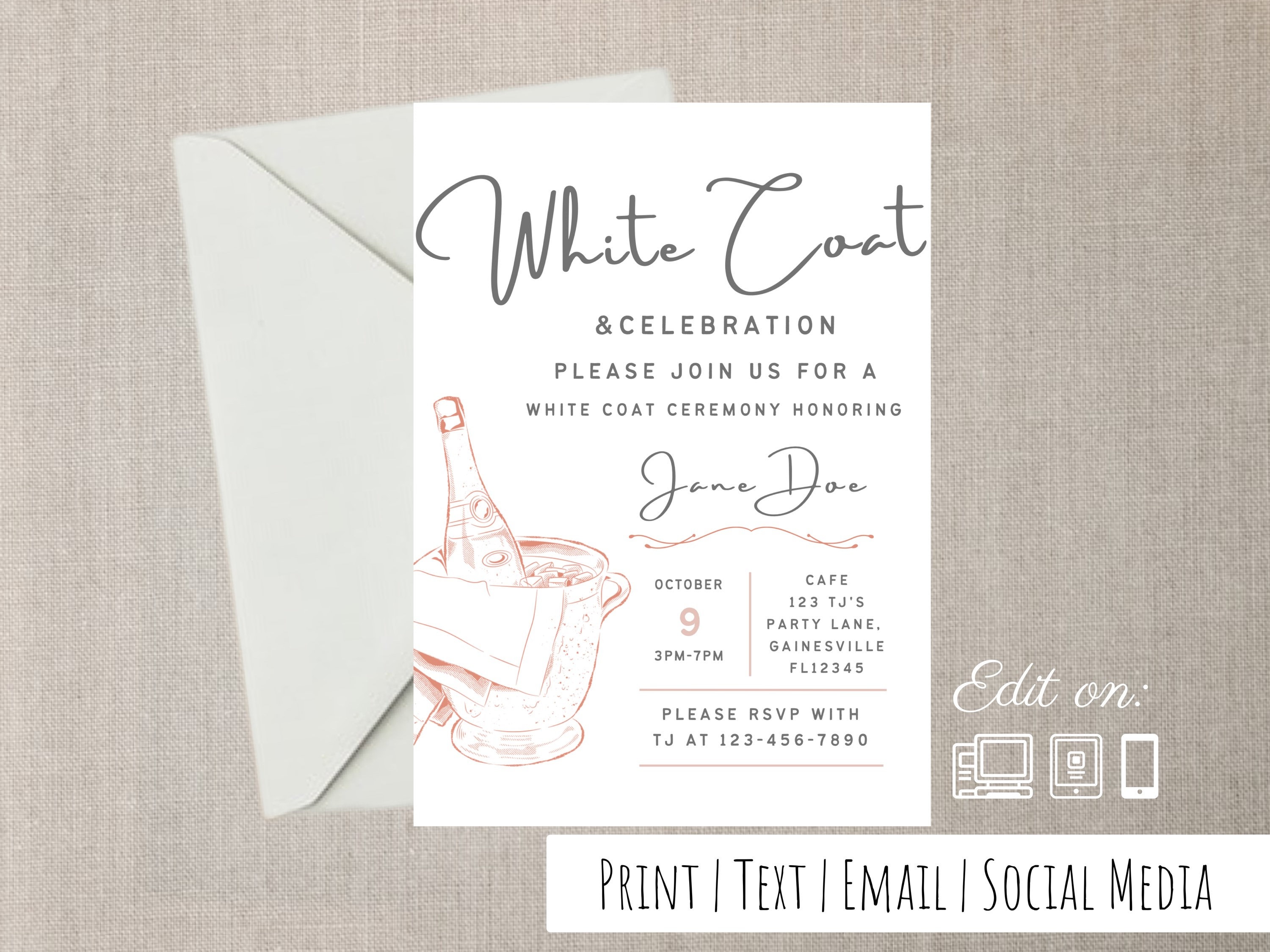 Medical Professional Invitation 5x7 White Coat Ceremony - Etsy