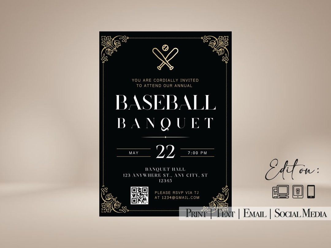 Elegant Event Editable Invitation | 5x7"| Baseball Banquet| Formal ...