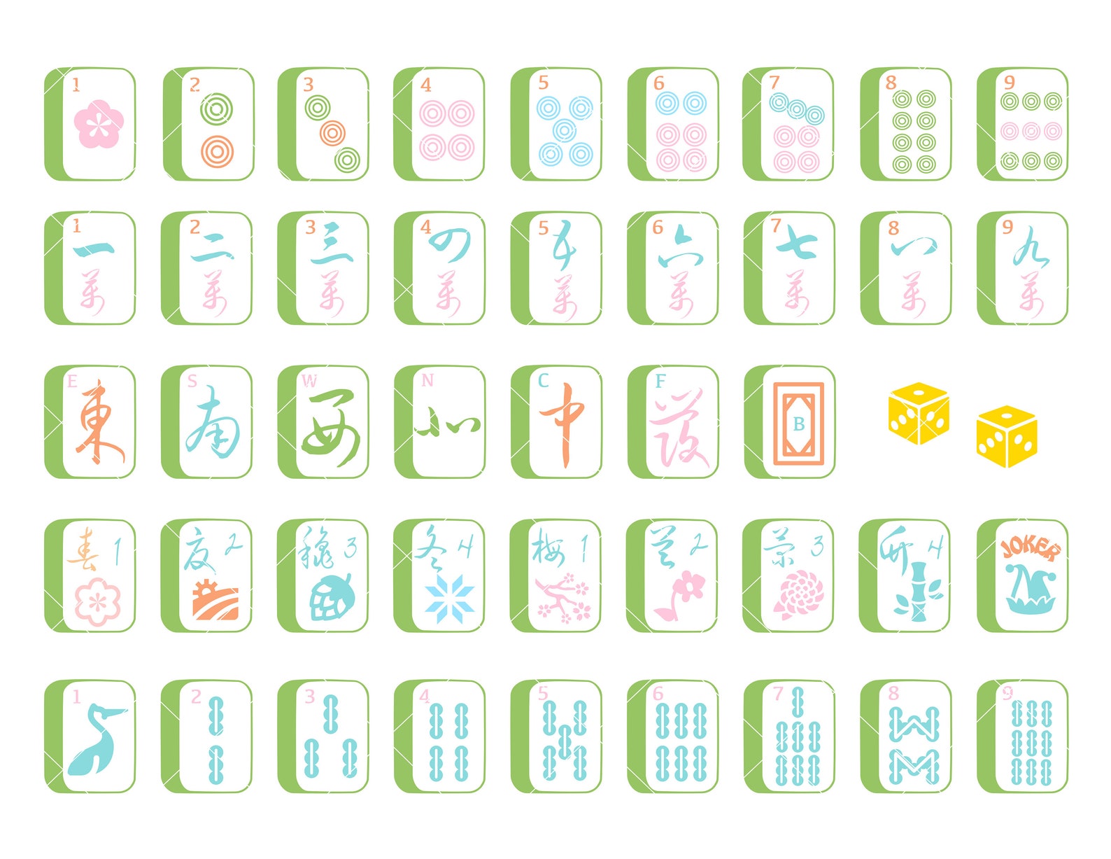 Full Mahjong Tile Set | Svg | PNG | Clip Art| Mahjong Pattern SVG ...