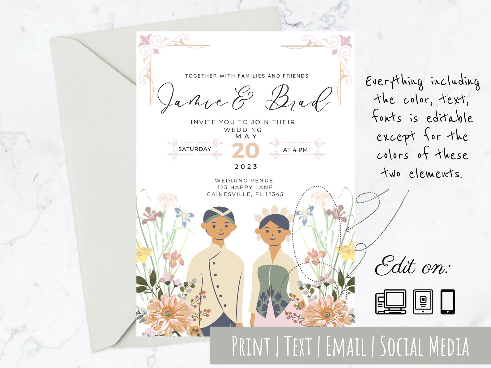 Indonesian Traditional Costume Wedding Invitation Editable - Etsy
