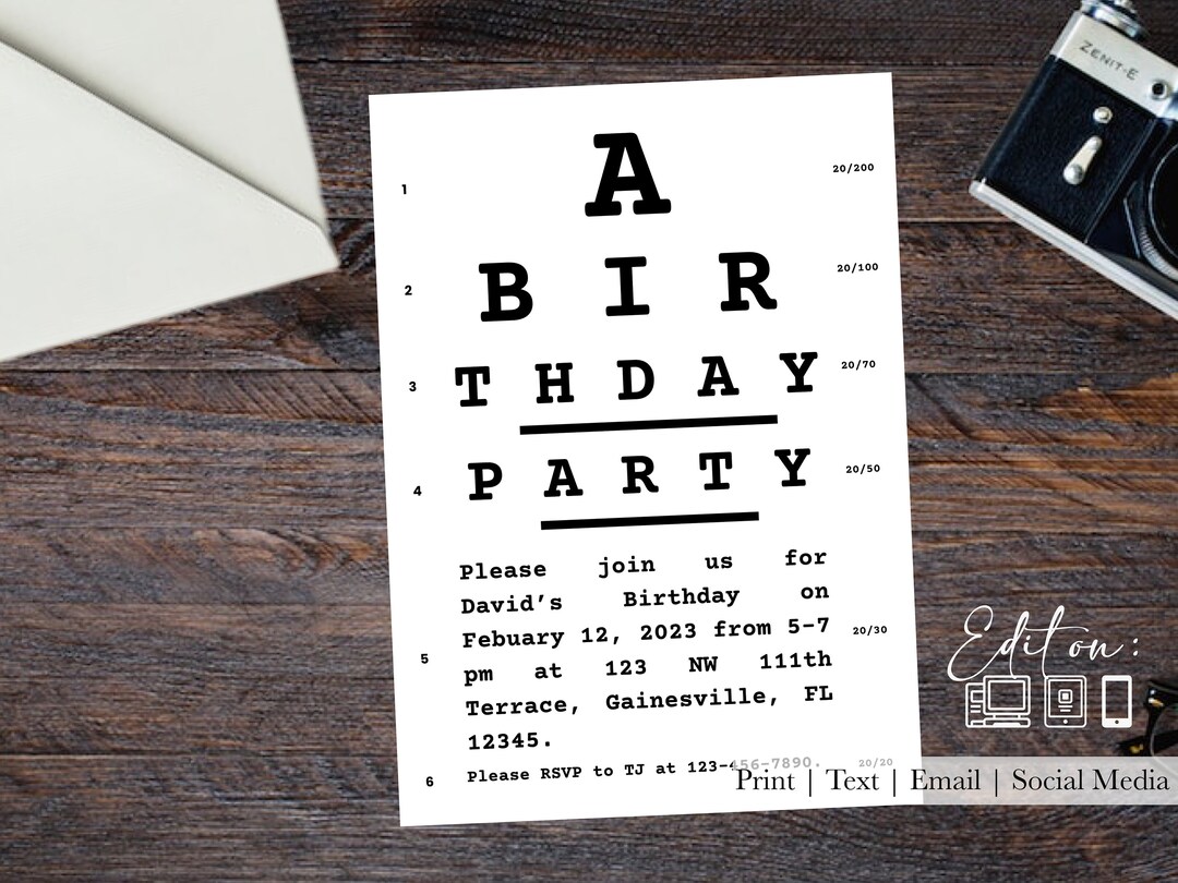 Eye Chart Editable Template| Birthday Eye Chart Party| Optometry ...