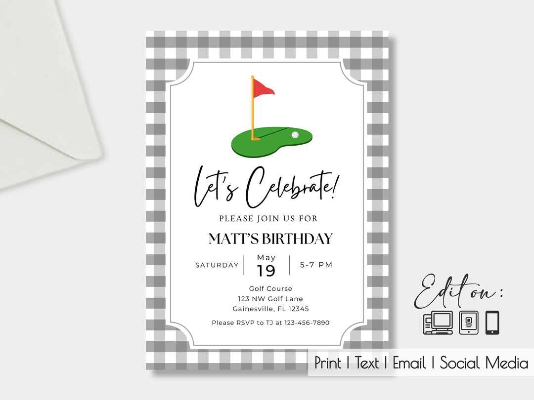 Plaid Golf Party Editable Invitation| Golf Party| Tournament| Birthday ...